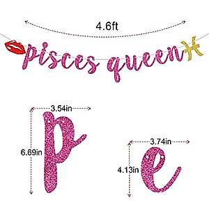 Pisces Queen Banner, February March Birthday Banner, Pisces Sign, Zodiac Pisces Birthday Party Decorations for Her, Happy 21st ,25th, 30th, 40th,50th, 60th Birthday Party Decor, Rose Glitter
