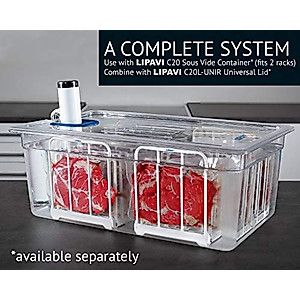 LIPAVI N20X Sous Vide Rack with Anti Float - Adjustable, Collapsible, Ensures even warmin - Polycarbonate with 316L Stainless steel weights - Square L:7.8 W:6.4 H:6.6 inch - Fits LIPAVI C20 Container