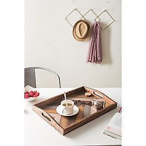 MyGift Rustic Chevron Stripe Pattern Rectangular Wood Breakfast Serving Tray/Decorative Coffee Table Tray with Cutout Handle - 16 x 12-Inch