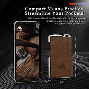 MURADIN Tactical Minimalist Wallet for Men, Slim RFID-Blocking Metal Card Holder, Front Pocket Men’s Leather Dapper Bifold Wallet with Money Clip Crazy Horse