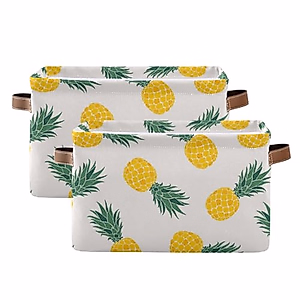 Pineapple Storage Basket Bins Sturdy Toy Storage Organizer Bins Laundry Basket with Handles for Bedroom Office Clothes Pet Nursery Living Room,2 pcs