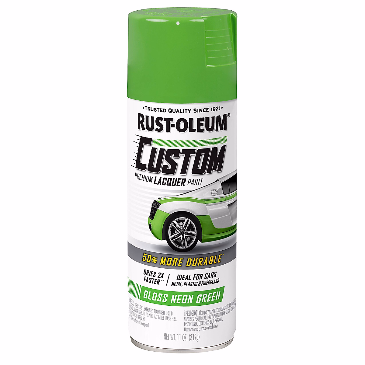 Rust-Oleum 323349 Automotive Custom Lacquer Spray Paint, 11 oz, Gloss Neon Green