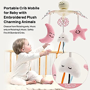 Duomilee Baby Mobile for Crib with Music, Baby Mobiles for Bassinet, Crib Mobile for Girls Length-Adjustable and Rotatable, Nursery Mobiles with Star and Moon for Newborn Aged 0-5 Months(Pink)