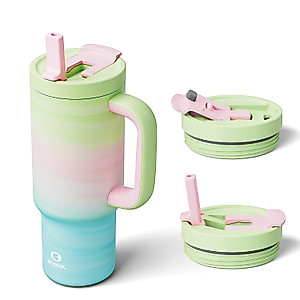 ENCOOL 32 oz Tumbler with Handle and Flip Straw, 100% Resistant Tumbler with Lid and Straw, Insulated Stainless Steel Travel Coffee Mug, Keeps Cold for 24 Hours, Cup Holder Friendly (Fairy)