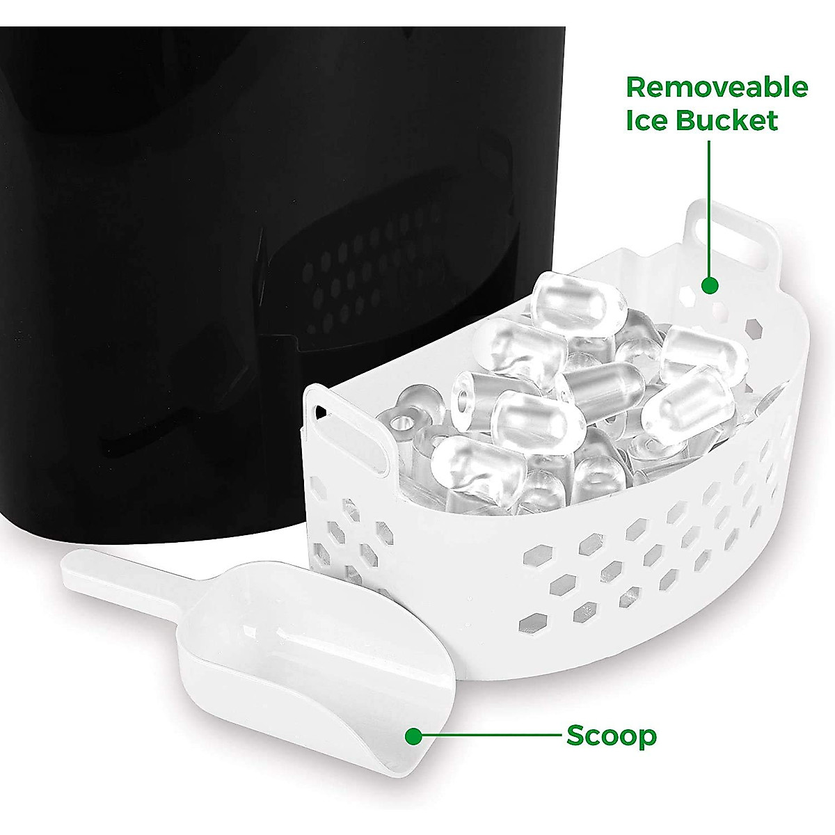 Countertop Ice Maker – 9 Ice Cubes Ready in 6 Mins - 26LBS/24Hrs, 2 Ice Sizes, LED Indicator Lights – Portable Ice Maker with Ice Scoop and Basket for Home Office Bar Party