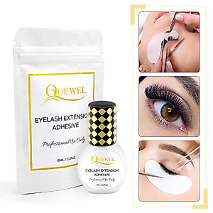 QUEWEL Strong Black Adhesive for Eyelash Extensions 6ml 1-2 Sec Drying Time,Retention 7-8 Weeks,The Lash Extension Glue Low Fume No Irritating for Sensitive