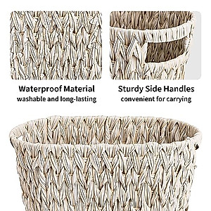 GRANNY SAYS Wicker Trash Can, Waterproof Bathroom Trash Can, Wicker Waste Basket for Bathroom, Decorative Boho Trash Can, Waste Basket for Bedroom, Office, 19 Liters/5 Gallons