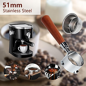 VIGIND 51mm Bottomless Portafilter 3 Ears Included 1 Cup filter Basket,Compatible For Delonghi EC680 EC685,EUPA and SMEG Coffee Machine,Stainless Steel Coffee Espresso Machine Part and Wooden Handle