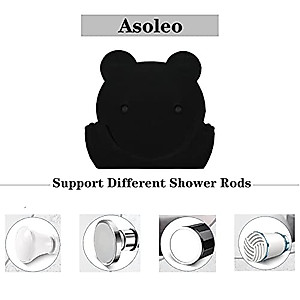 Asoleo Shower Curtain Rod Holder for Wall,Two Modes of No Drilling Installation and Perforated Installation of Bathroom Super Glue Shower Rod Support Base (black bear)