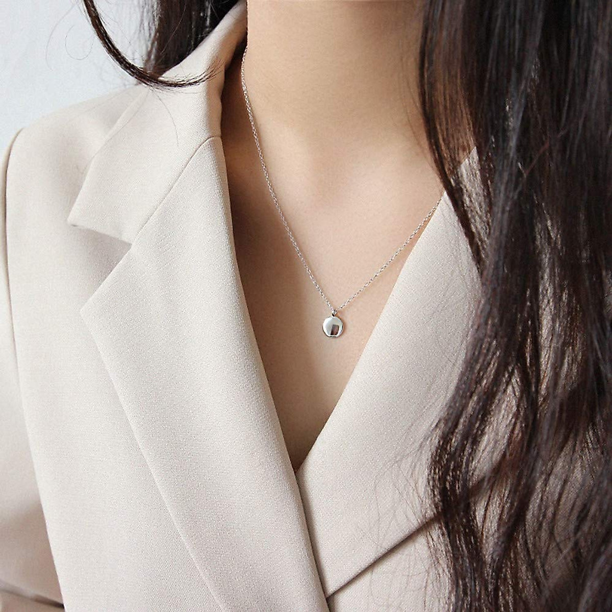 Round Coin Pendant Necklace for Women Girls 925 Sterling Silver 14K Gold Full Moon Minimalist Geometric Disk Circle Chain Delicate Choker Dainty Collar Jewelry Gifts Box (silver)