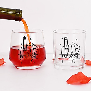 Futtumy Ring Finger Est 2024 Wine Glasses and Whisky Glasses, Wedding Gifts for Couples, Bridal Shower Gifts, Bride and Groom Gifts, Engagement Gifts for Couples Mr. Mrs. His Hers Bride To Be