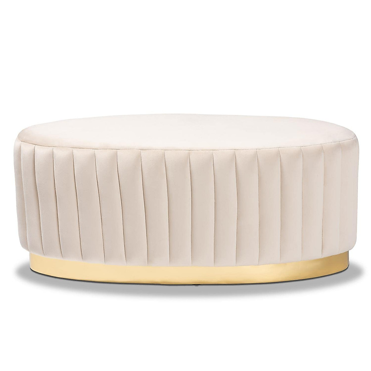 Baxton Studio Kirana White Velvet Fabric Upholstered and Gold PU Leather Ottoman