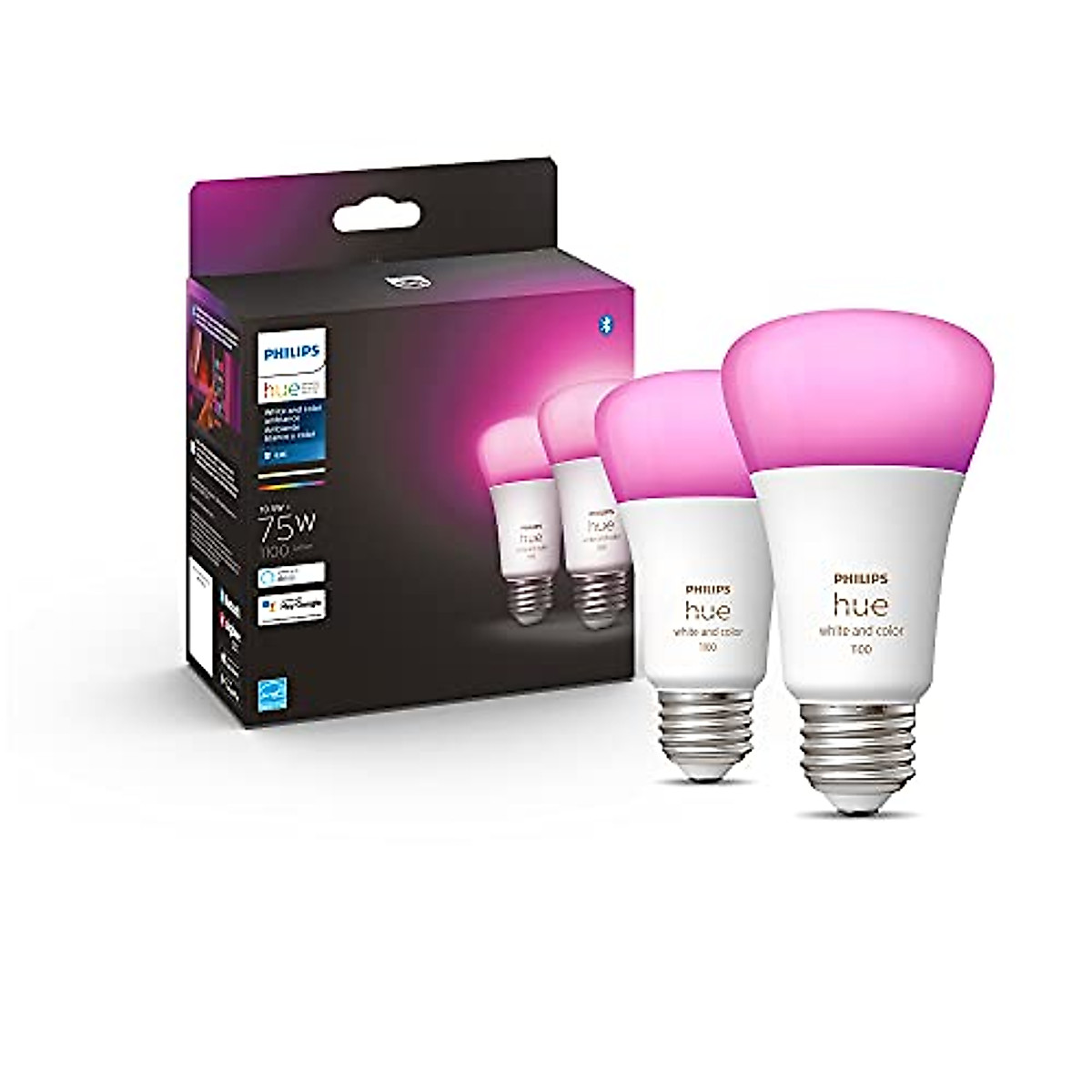 Philips Hue White and Color Ambiance A19 Bluetooth 75W Smart LED Bulb, 2-Pack & White & Color Ambiance BR30 LED Smart Bulbs, 16 Million Colors (Hue Hub Required), 2 Bulbs