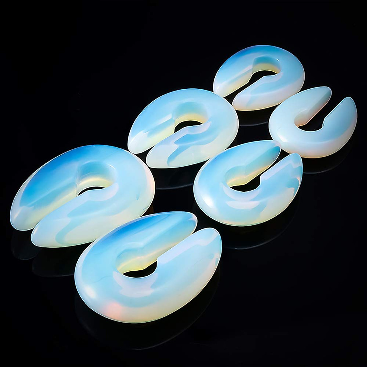 CHUANCI Pair Keyhole Pink Black Opal Stone Ear Weight Hanger Ear Expander Piercing Plug (Pair Black 10mm)