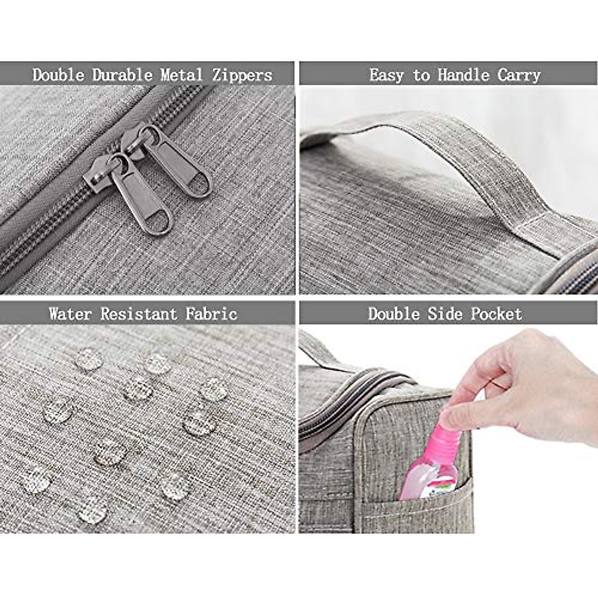 Homthumb Hanging Toiletry Bag for Women and Men,Water-resistant Travel Cosmetic Makeup Organizer Bag for Bathroom Shower,Grey