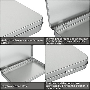 DAJAVE 6 Pack Metal Rectangular Hinged Tin Box Container, Sliver Tin Empty Box with Lid, Mini Tin Containers for Watercolor, Jewelry, Makeup, Candy, Craft Organize(4.2x7x0.6 Inch)
