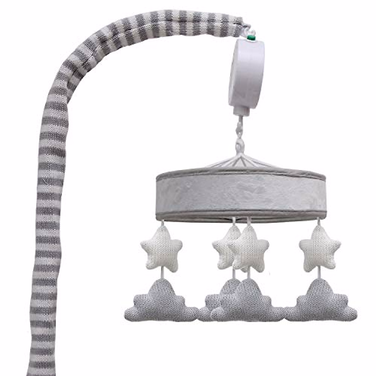 Living Textiles Baby Musical Mobile - White Stars | Crib Toy, Knitted Hanging Toys, Nursery Decor, Calming Soother with 12 Lullabies | Baby Essential and Perfect Baby Toy for Boys and Girls