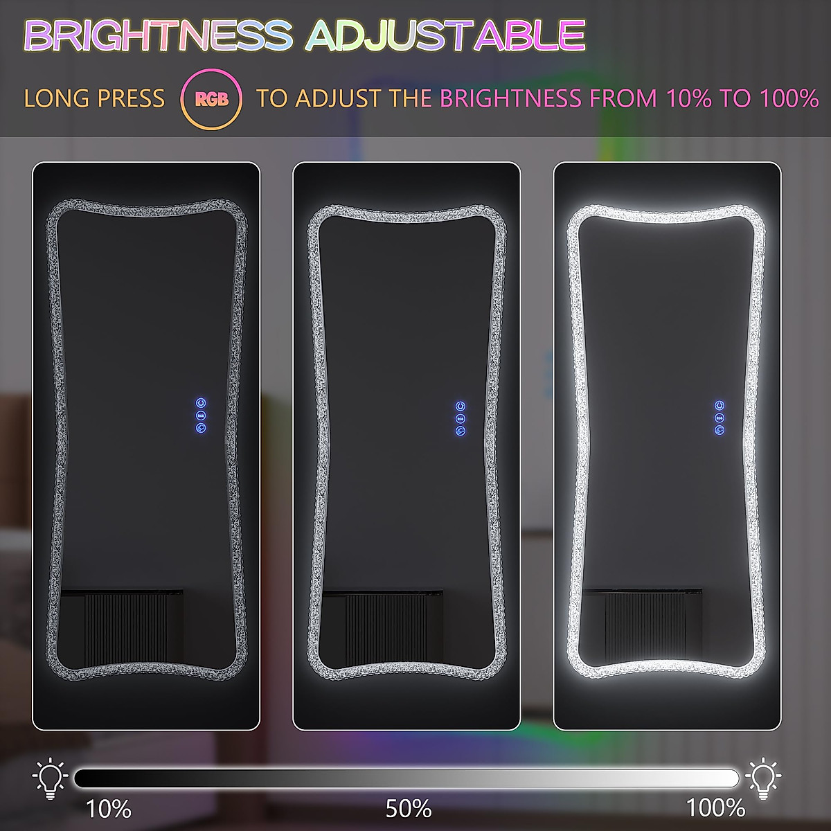 Lvifur RGB LED Full Length Mirror 48”x20”, Wall Mounted Hanging Mirror 7 Dynamic & 7 Static Modes Dimmable, Full Body Lighted Mirror for Bedroom, Cloak Room