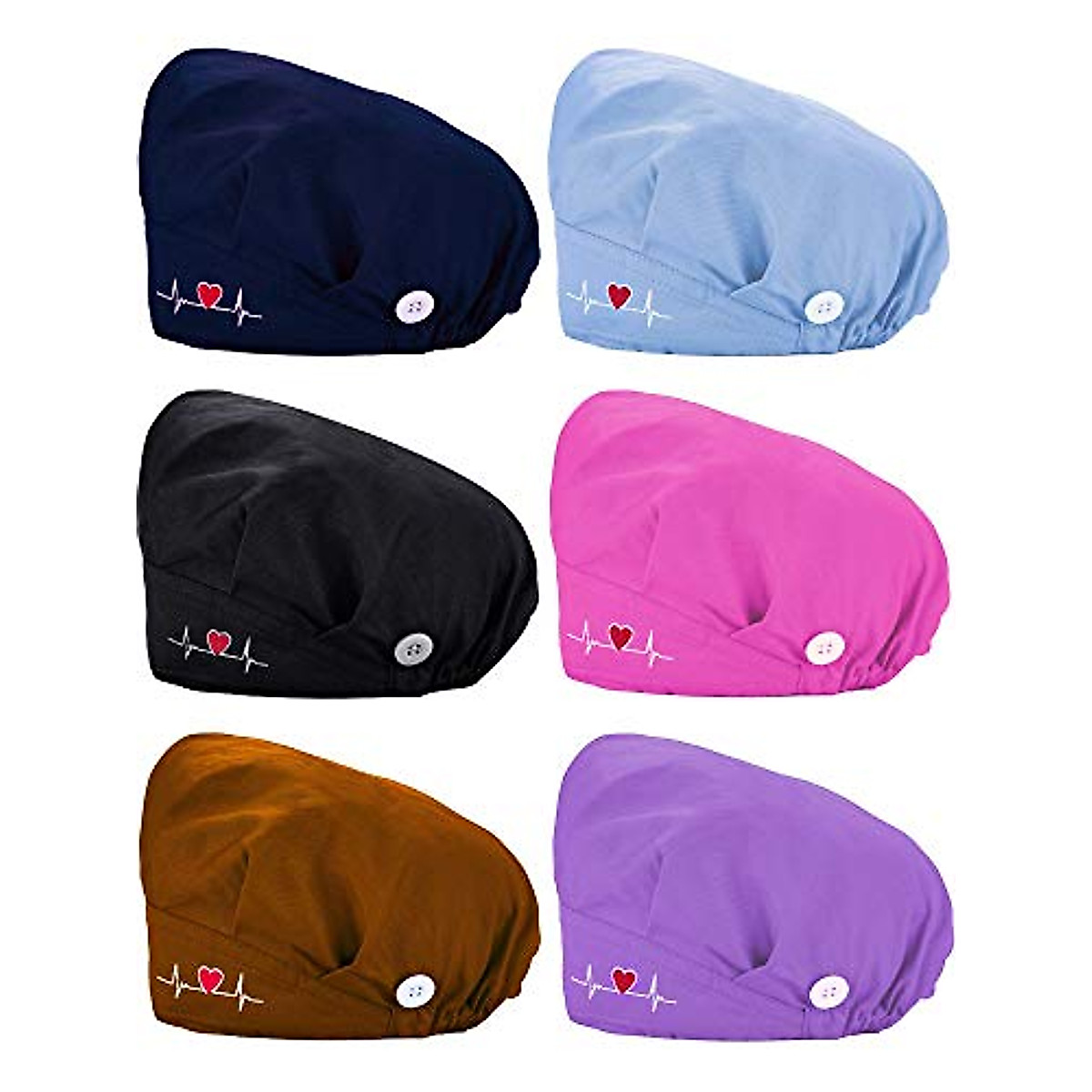 6 Pieces Bouffant Cap with Buttons Adjustable Elastic Head Wrap Covers with Sweatband for Women Men, One Size (Fresh Colors)