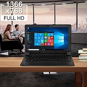 Tocosy HD 12.5 inch Ultrabook Laptop Notebook Computer Windows 10 Quad Core Atom 1.44Ghz Processor 4GB RAM 64GB eMMC Storage USB WiFi HDMI Camera Speaker Keyboard (Black)