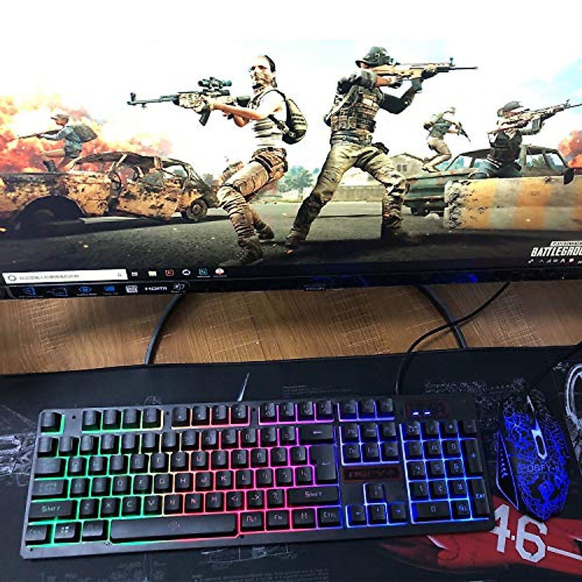 FELICON Wired Gaming Keyboard and Mouse Combo & 10 RGB Mouse Pad Set Waterproof 104 Keys Rainbow Backlight Mechanical Feel Keyboard and Crack Glowing Mouse for Laptop PC Computer Gaming and Work