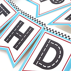 Retro Racing Happy Birthday Banner - Happy Birthday Banner, Racing Themed Party, Racing Party Decoration. Boys racing themed birthday decorations. Wall banner for racing fans.