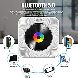 Gueray CD Player Portable Bluetooth Desktop CD Player for Home CD Player with Timer Built-in HiFi Speakers with LCD Screen Display Home Audio Boombox FM Radio USB Type-c MP3 Music Player