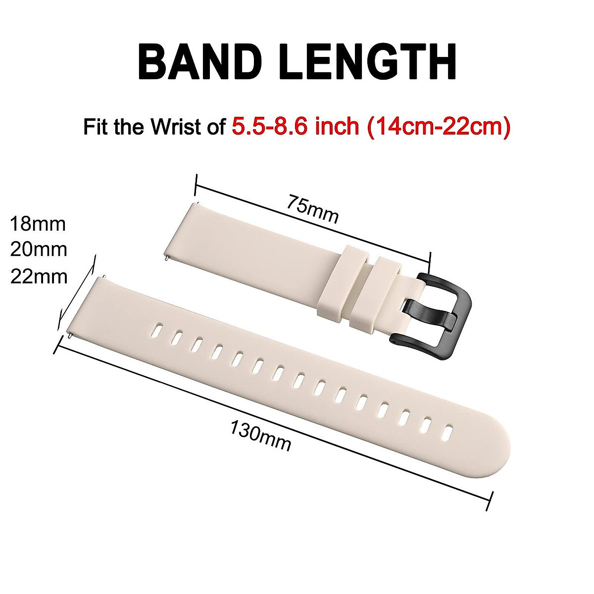 BISONSTRAP Silicone Watch Bands, Slim Watch Straps with Quick Release, 20mm, Ivory (Beige) with Black Buckle