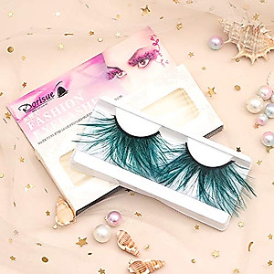 Dorisue Halloween eyelashes Double Lip Black with Green Big Extra Long Feather eyelashes Extra extension Halloween Green Feather Tip False Eyelashes Dance Halloween Costume
