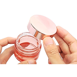 Pink Glass Cream Jar,4 Pack 1.7 oz/50g Face Lotion Jar Pot,Empty Refillable Glass Cosmetic Cream Bottle Container With Rose-Golden Cover,Inner Liners for Moisturizer,Eyeshadow,Makeup Emulsion
