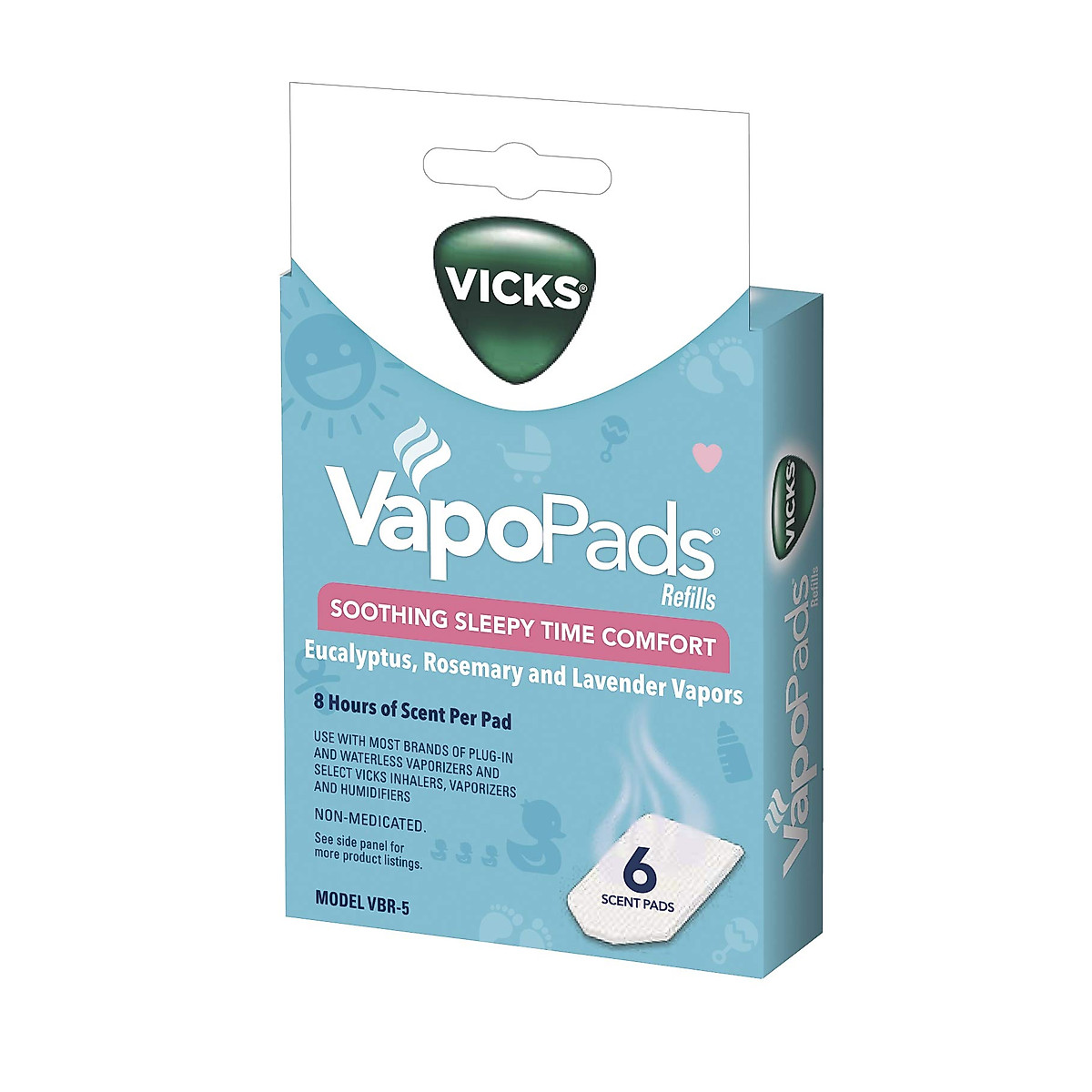 Vicks Sleepytime Waterless Vaporizer Scent Pads Rosemary, Lavender and Eucalyptus Scented Vapor Pad Refills White 6 Count (Pack of 1)