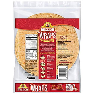 Mission Sun-Dried Tomato Basil Wraps, Soft Veggie Wraps, Trans Fat Free, 6 Count - 2 Packs