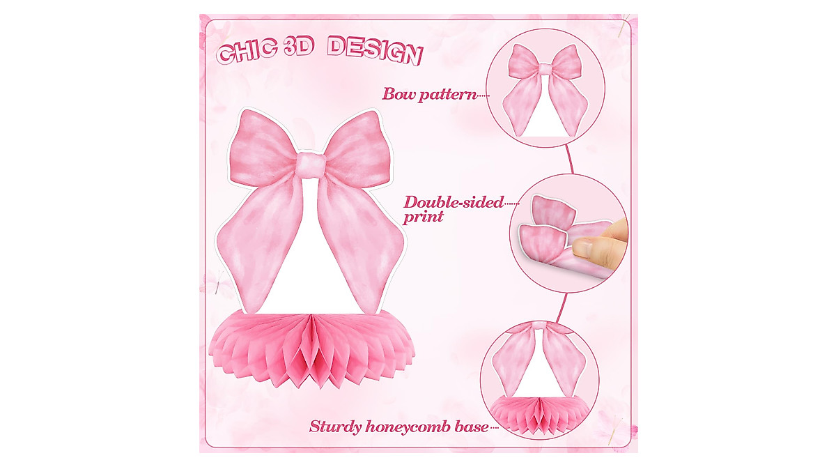 Pink Bow Party Honeycomb Centerpieces for Elegant Celebrations
