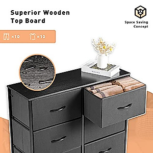 Shahoo Tall Dresser for Bedroom with 8 Drawers Wide Chest Storage Tower with Fabric Bins for Closet, Living Room, Hallway, Dormitory, Black