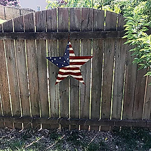 Veclotch 4th of July Metal Barn Star Yard Sign Outdoor Lawn Decor, Patriotic US Flag Star Barn Hanging Ornament Garden Signs Decorative Outdoor Stake July 4th Memorial Day Party Supplies (S, A)