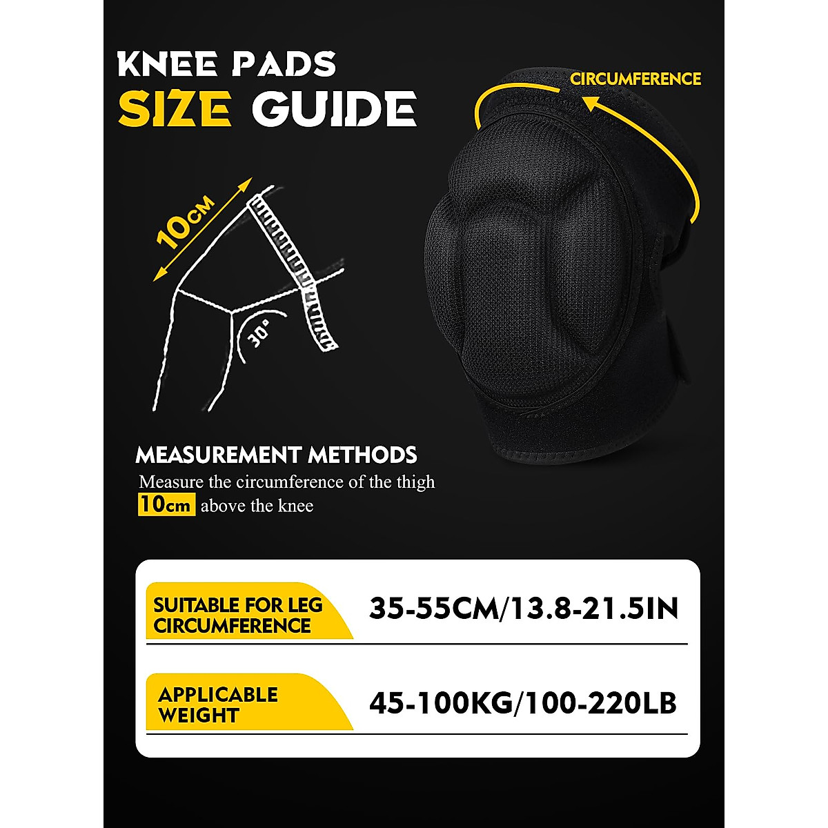 DGSHIRLDJO Knee Pads for Gardening, Cleaning, Construction Work, Flooring, Men/Women Knee Pads with Thick EVA Foam, Anti Slip Collision Avoidance Gardening Kneeling Pad （1 Pair, Black）