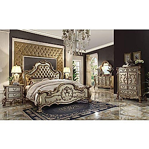 ACME Dresden California King Bed - 23154CK - Bone PU & Gold Patina