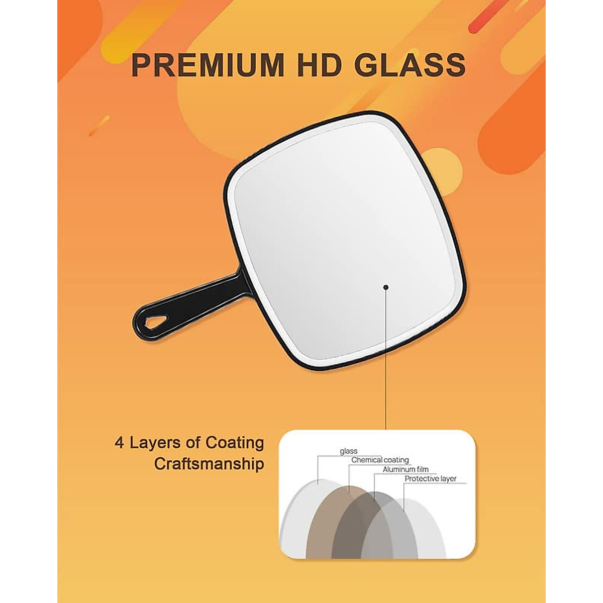 OWBIA Large Hand Mirror, Handheld Mirror with Handle, Salon Mirror for Barber Hairdressing (12.4" x 9")