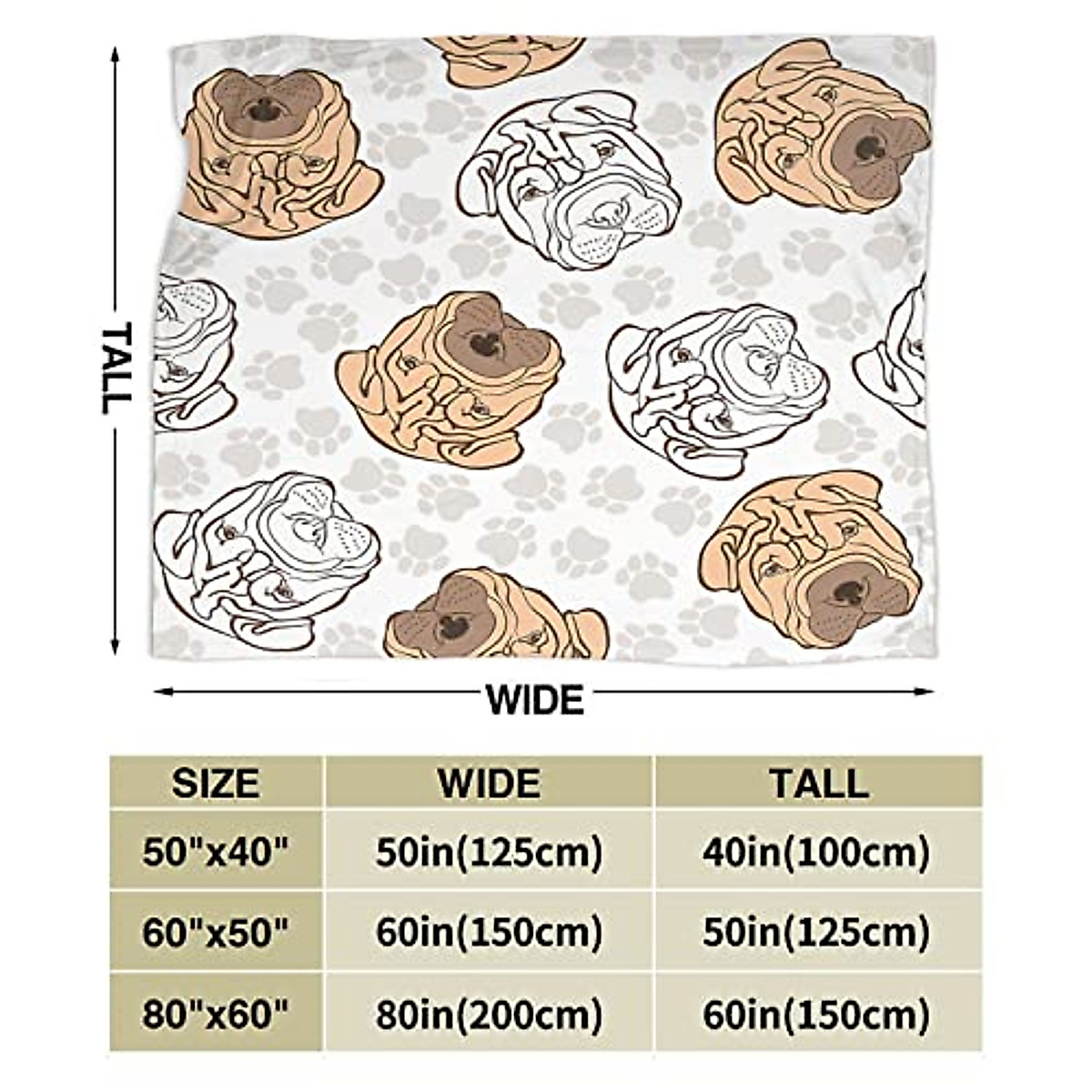Brown White Shar Pei Throw Blanket All Year Round Light Weight Warm Super Soft Plush for Air-Conditioned Room Bedding Luxury Throw Blanket Blankets for Bedroom Living Rooms Sofa Couch