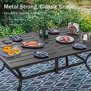PHI VILLA 60'' Outdoor Dining Table for 6, E-Coating Metal Patio Table with 1.57" Umbrella Hole, All-Weather Resistant Rectangular Table for Patio, Backyard, Garden