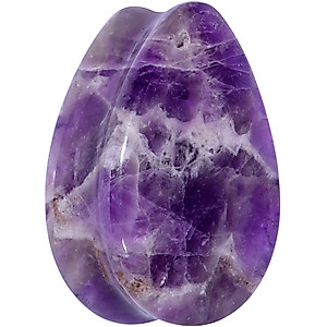 Body Candy 25mm Womens 2PC Solid Purple Amethyst Stone Drop Saddle Plugs Double Flare Plug Ear Plug Gauges