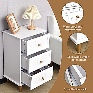 Ceredeme Nightstand with 3 Drawers Set of 2, Wooden Side Table Bedroom Storage Cabinet, Simple and Exquisite Furniture in Small Space (2, White)
