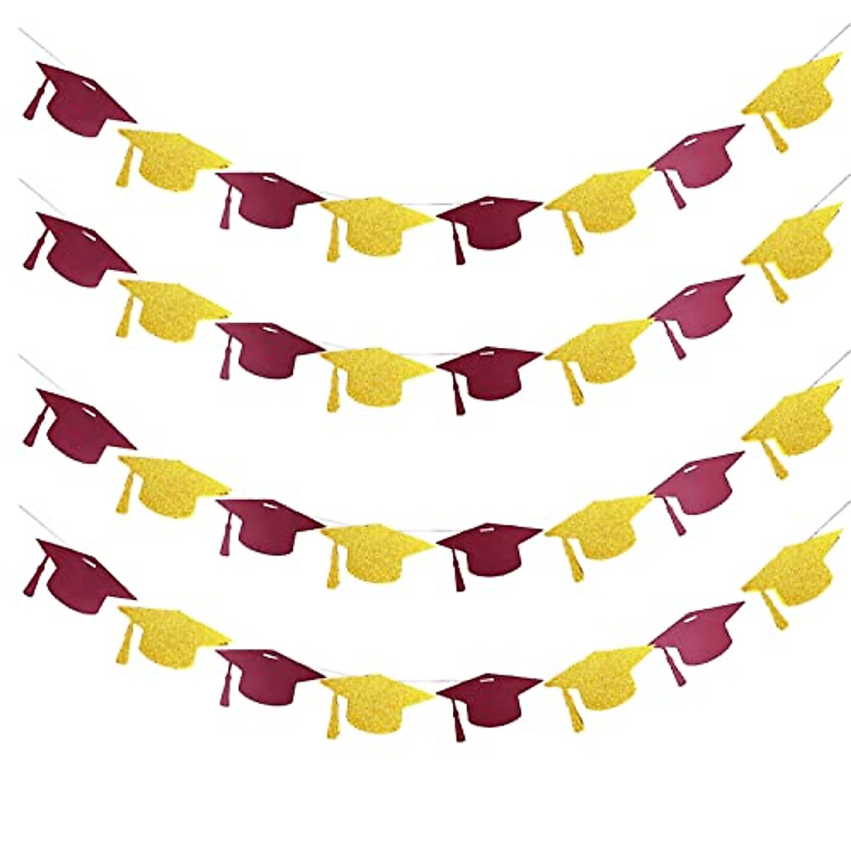 Graduation Decorations Maroon Gold 2023 Maroon Grad 4pcs Graduation Hat Banner Garlands Glitter Burgundy Gold for FSU Graduation Party Supplies 2023