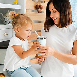 Mollcity Kids Cup with Lids and Straws-12 oz Stainless Steel Double Wall Vacuum Insulated Skinny Tumbler for Girls, Leak Proof and BPA Free (Canyon Red-Sky Blue)