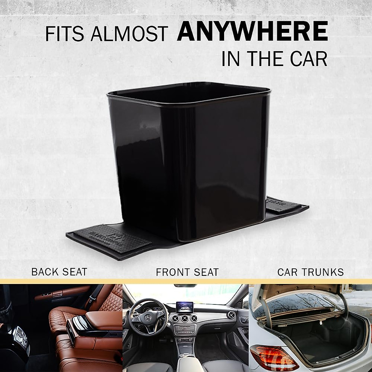 Car Trash Can for Vehicles Leakproof Compact Garbage Bin w/ Stability Flap, Anti-Slip Base, Portable Trash Holder for Cars, Trucks, SUVs, Minivans Compact, Easy to Clean Auto Container Organizer Black