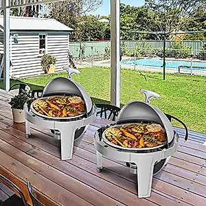 ROVSUN 2-Pack Roll Top Chafing Dish Buffet Set,6 Quart Full Size Pan Chafer, Stainless Steel Round Set with Food Pan, Water Pan and Fuel Holders, for Wedding, Parties, Banquet, Catering Events