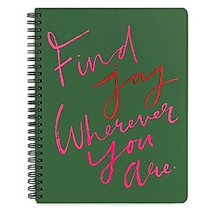 Ban.do Green Rough Draft Mini Spiral Notebook with Saying, 9" x 7" with Pockets and 160 Lined Pages, Find Joy