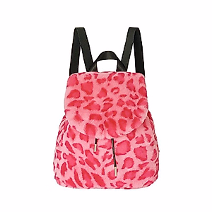 Kawaii Fluffy Purse Backpack Plush Backpack Furry Bag Fuzzy School Bag Teen Girls Faux Fur Aesthetic Backpack Leopard Bag (Leopard Pink)
