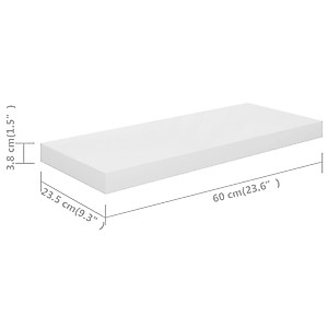 vidaXL Set of 4 High Gloss White Floating Shelves - Durable Honeycomb MDF with Metal Frame - 23.6"x9.3"x1.5"