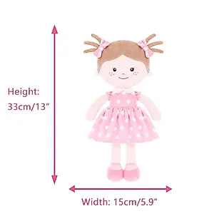 Onetoo Plush Rag Doll Sleeping Cuddle Buddy Doll Soft Baby Doll for Girls First Baby Doll Wear Pink Skirt Dress 14"（Milly Series）